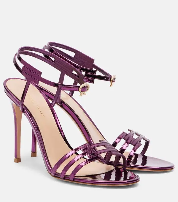 GIANVITO ROSSI Metallic Leather Sandals - Purple