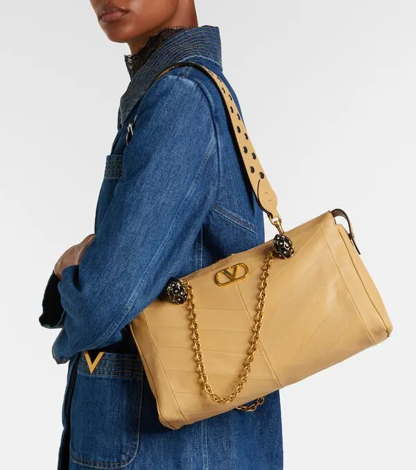 Valentino Garavani Panthea Vlogo Leather Shoulder Bag