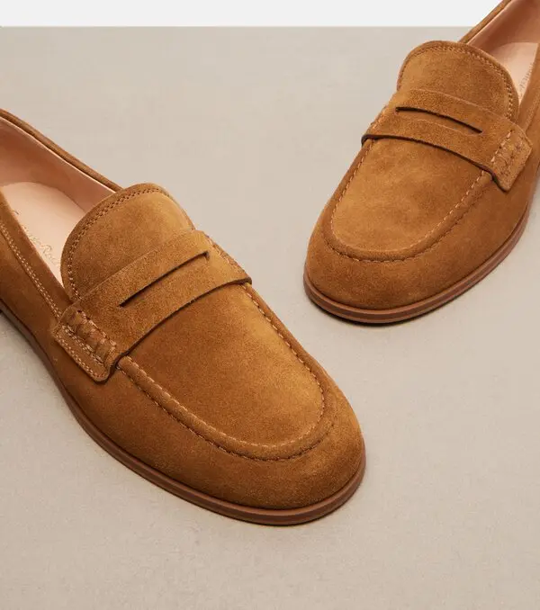 GIANVITO ROSSI Georgie Suede Penny Loafers - Brown