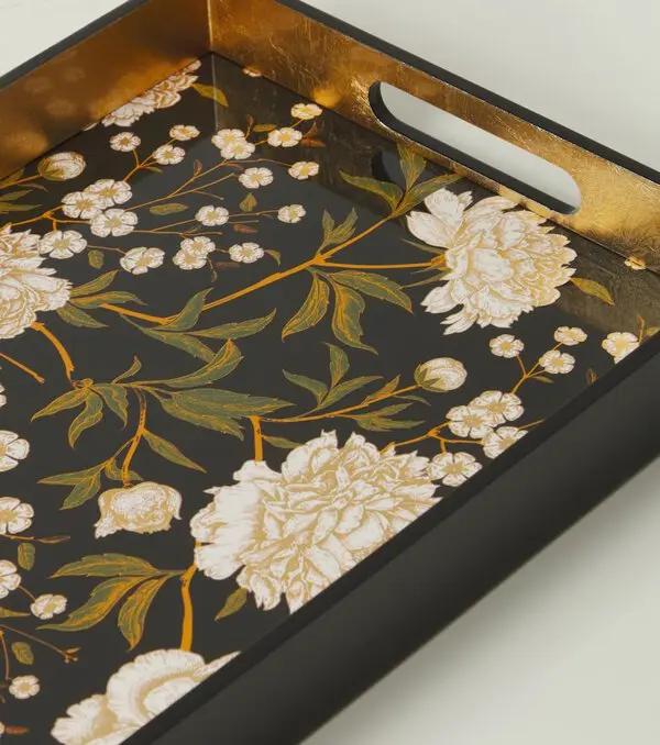 LES-OTTOMANS Floral Lacquered Wood Tray