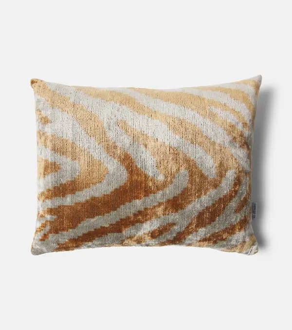 LES-OTTOMANS Striped Silk And Cotton Velvet Cushion - Brown