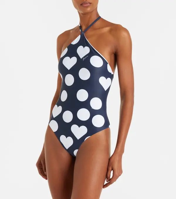 Jacquemus Bastide Printed Halterneck Swimsuit - Blue