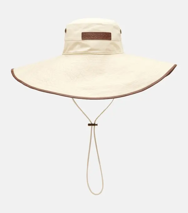Burberry Leather-trimmed Cotton-blend Sun Hat - Beige