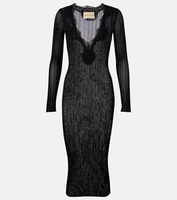 Valentino Garavani Ribbed-knit Midi Dress - Black