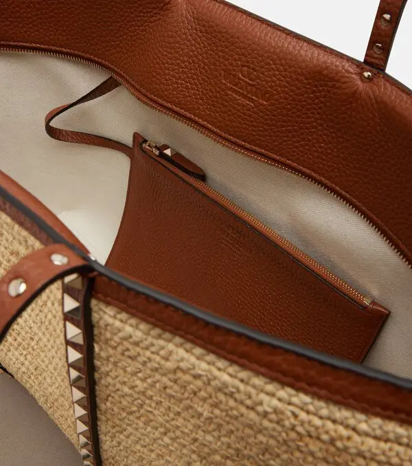 Valentino Garavani Rockstud Large Raffia Tote Bag
