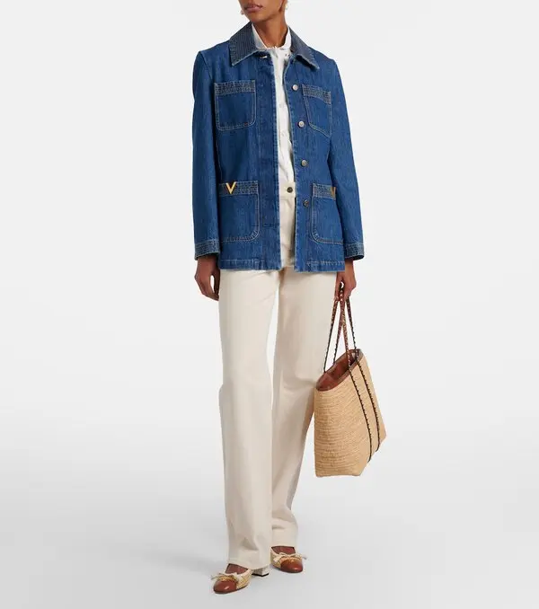 Valentino Garavani Rockstud Large Raffia Tote Bag