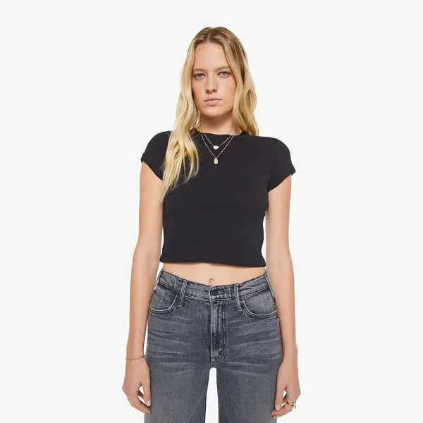 MOTHER The Itty Bitty Ringer Crop T-shirt - Black