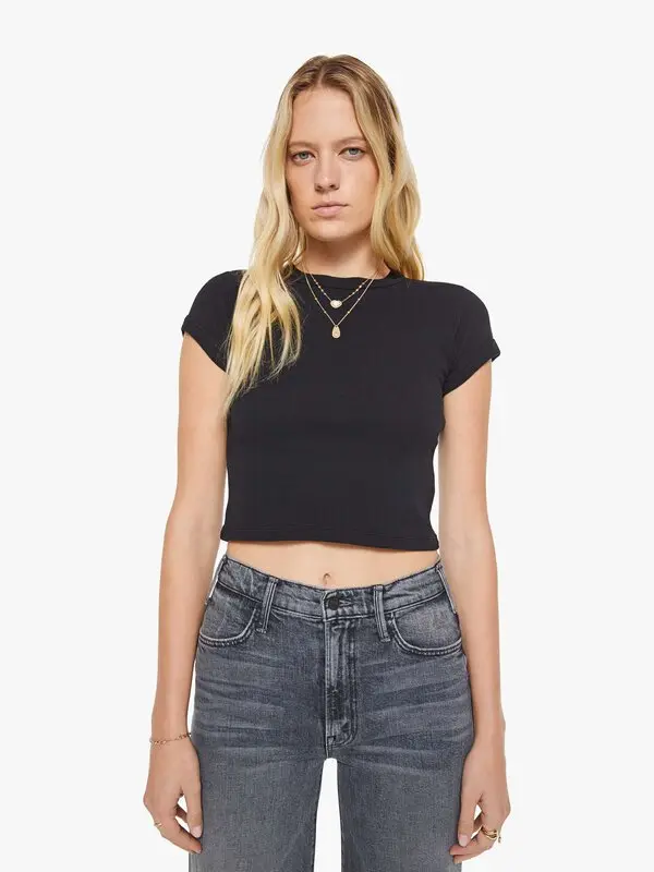 MOTHER The Itty Bitty Ringer Crop T-shirt - Black