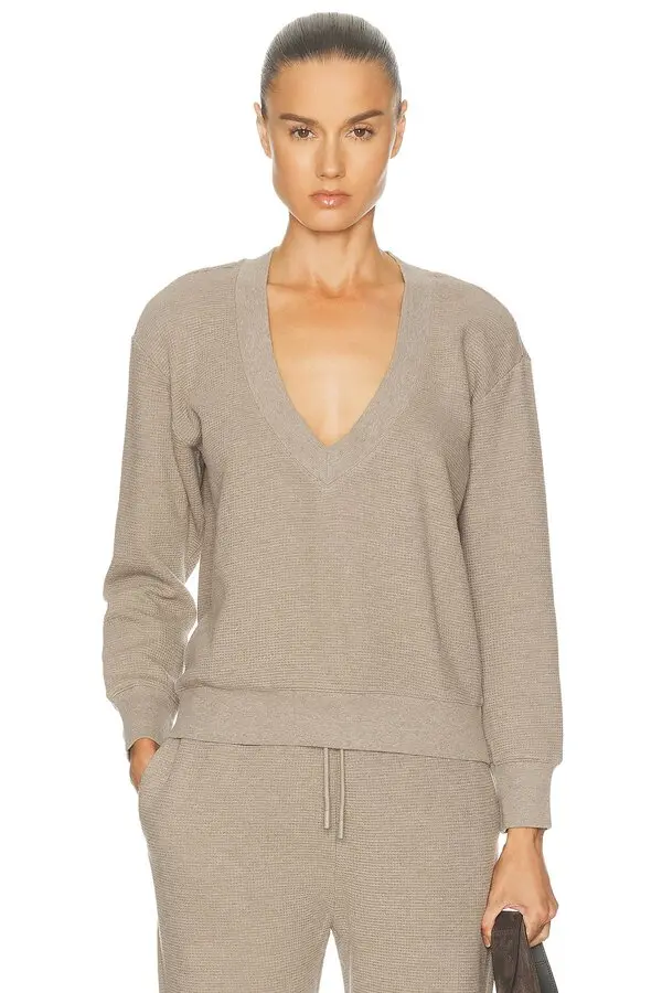NEGATIVE UNDERWEAR Waffle Knit Deep V-neck Pullover