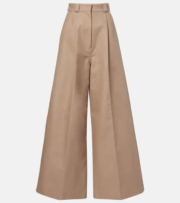 Balenciaga Cotton Gabardine Wide-leg Pants - Beige
