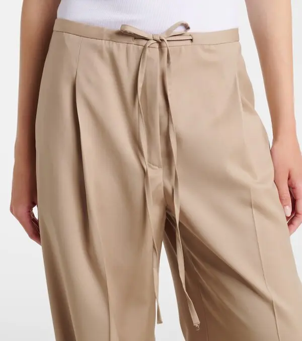RÓHE Pleated Virgin Wool Wide-leg Pants - Beige
