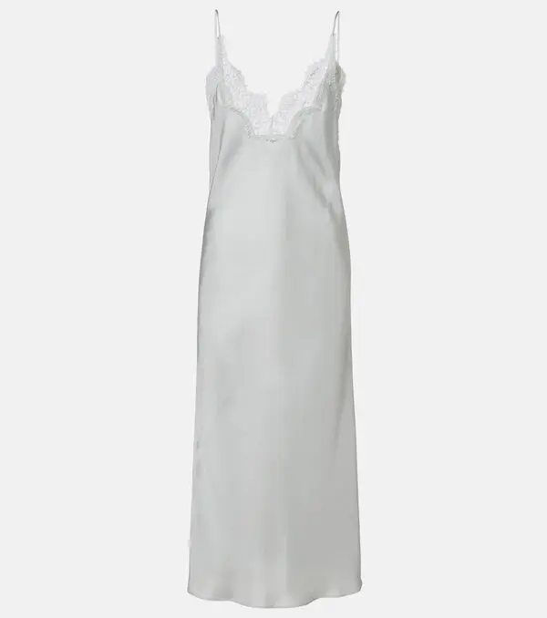 RÓHE Lace-trimmed Silk Slip Dress - Grey