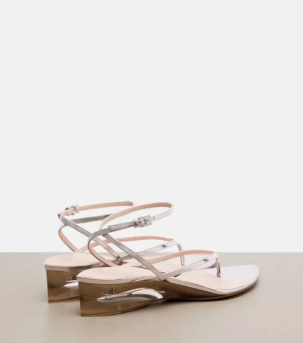 Alaïa Invisible Leather Wedge Thong Sandals - Silver