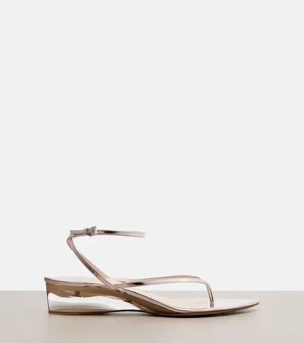 Alaïa Invisible Leather Wedge Thong Sandals - Silver