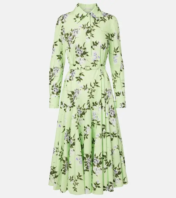 EMILIA WICKSTEAD Marione Floral Belted Cotton Shirt Dress - Green