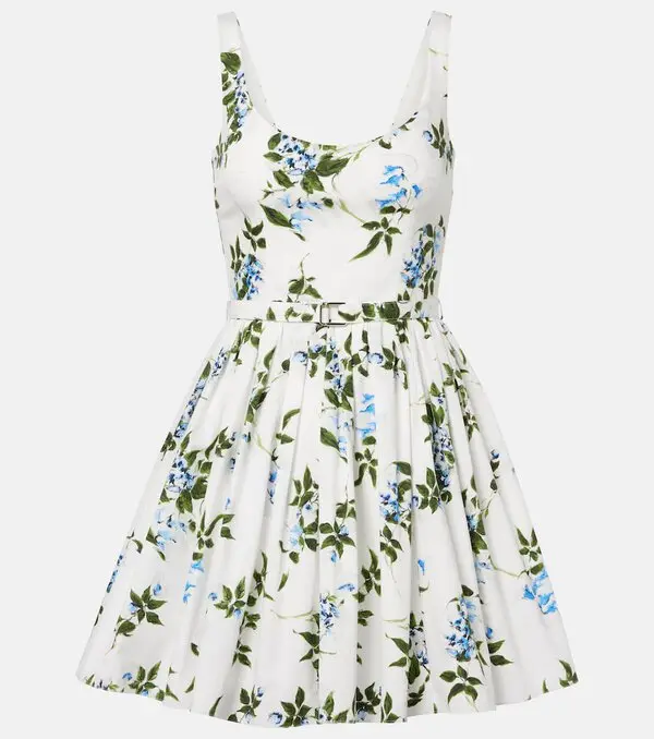 EMILIA WICKSTEAD Eglantine Floral Belted Cotton Minidress - White