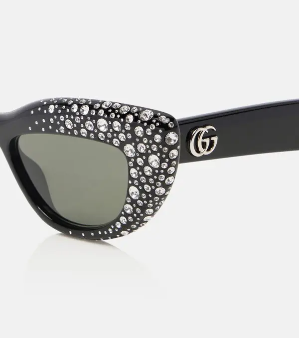 Gucci Double G Embellished Cat-eye Sunglasses - Black