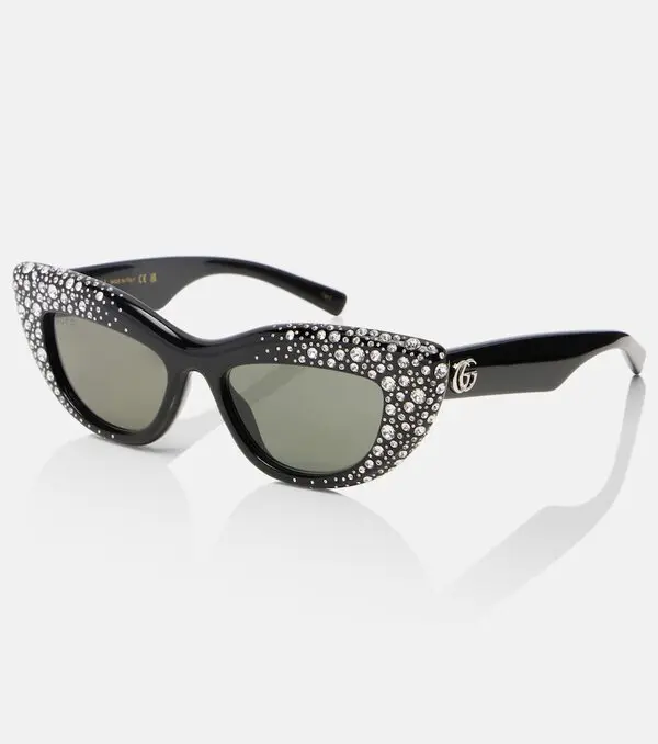 Gucci Double G Embellished Cat-eye Sunglasses - Black