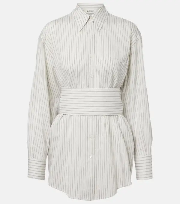 RÓHE Belted Striped Silk And Cotton Shirt