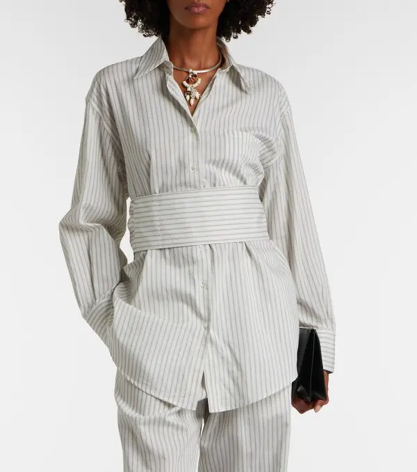 RÓHE Belted Striped Silk And Cotton Shirt