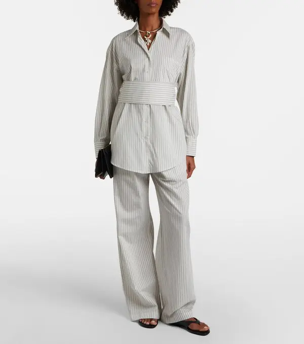 RÓHE Belted Striped Silk And Cotton Shirt