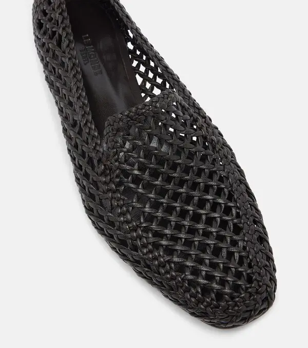 Le Monde Beryl Soft Woven Leather Slip-on Shoes - Black