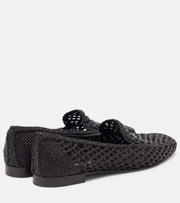 Le Monde Beryl Soft Woven Leather Slip-on Shoes - Black