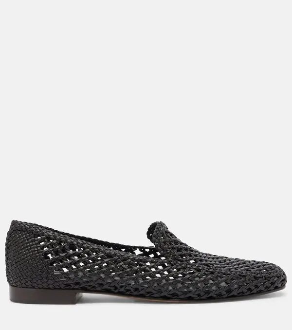 Le Monde Beryl Soft Woven Leather Slip-on Shoes - Black