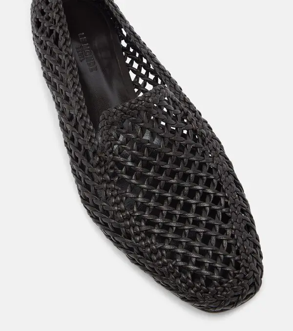 Le Monde Beryl Soft Woven Leather Slip-on Shoes - Black