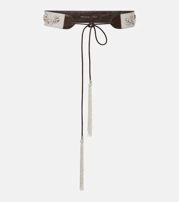 Dries Van Noten Embellished Leather-trimmed Cotton Belt - Grey