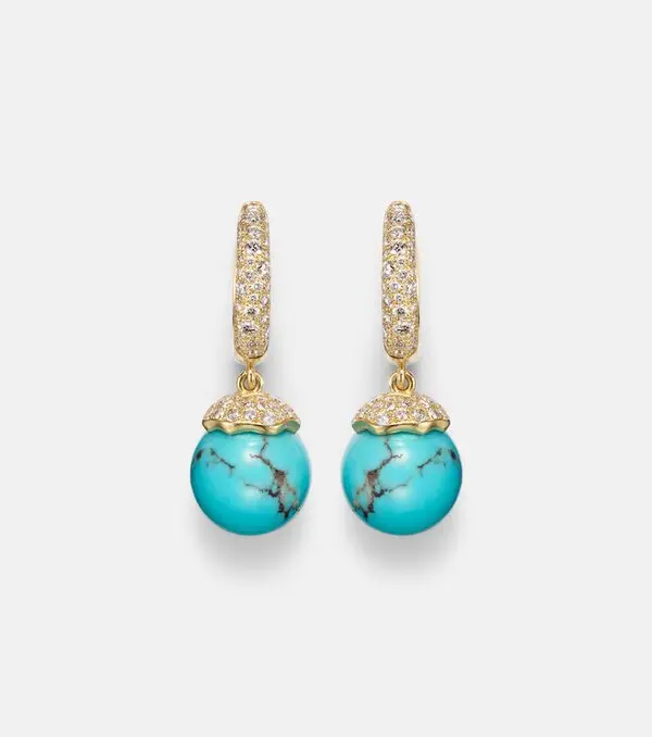 OCTAVIA ELIZABETH Orb 18kt Yellow Hoop Earrings With Turquoise And Diamonds - Gold