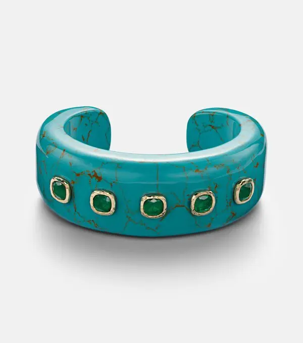 OCTAVIA ELIZABETH 18kt Gold, Turquoise And Emerald Cuff Bracelet - Blue