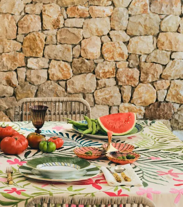 LES-OTTOMANS Embroidered Cotton Tablecloth - Multicoloured