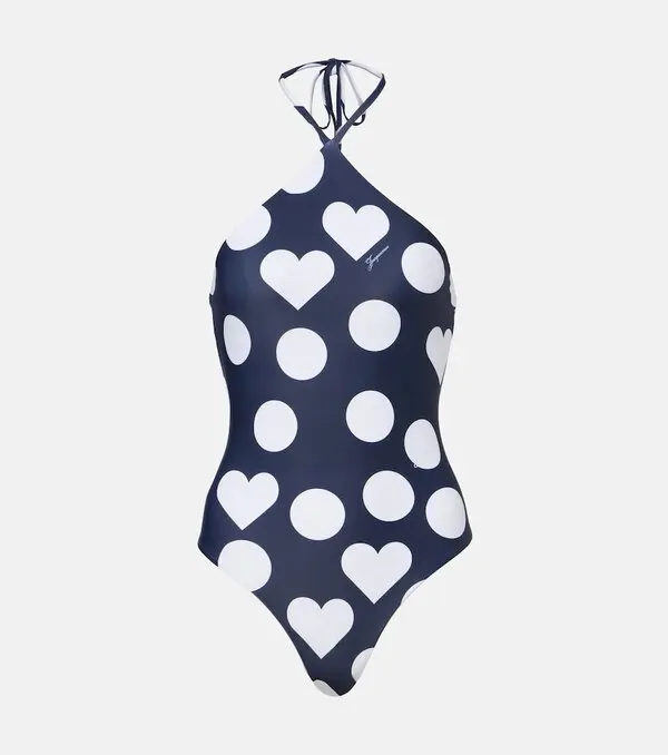 Jacquemus Bastide Printed Halterneck Swimsuit - Blue