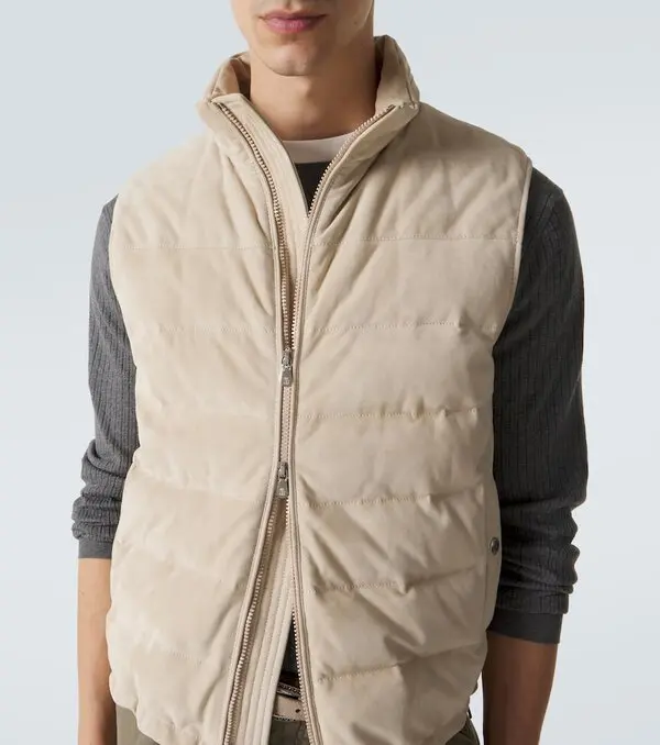 Brunello Cucinelli Suede Down Vest - Brown