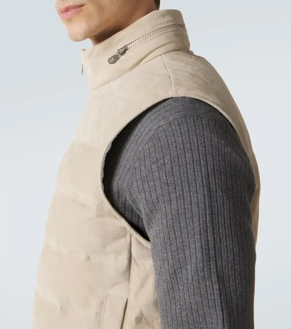 Brunello Cucinelli Suede Down Vest - Brown