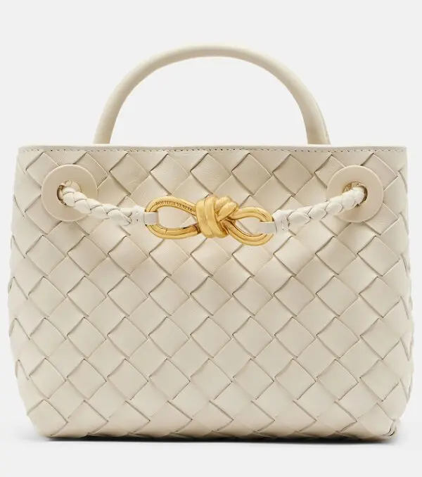 Bottega Veneta Andiamo Mini Woven Leather Bag - White