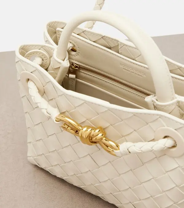 Bottega Veneta Andiamo Mini Woven Leather Bag - White