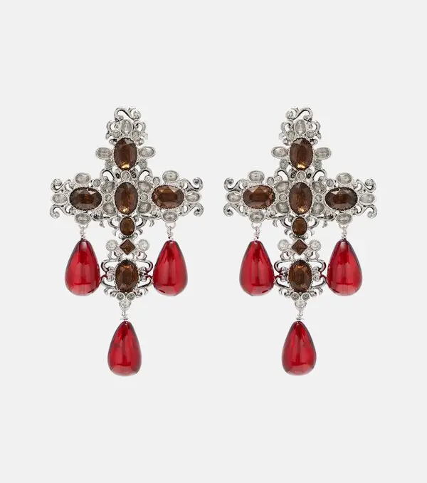Saint Laurent Cross Embellished Clip-on Earrings - Red