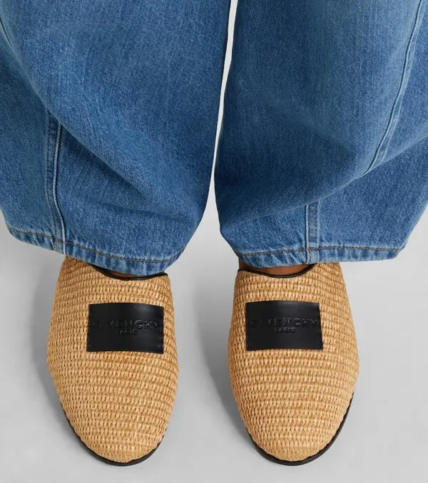 Givenchy Label Leather-trimmed Woven Mules - Beige