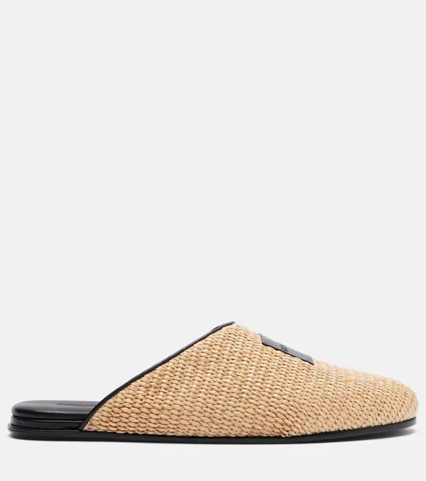 Givenchy Label Leather-trimmed Woven Mules - Beige