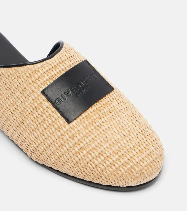 Givenchy Label Leather-trimmed Woven Mules - Beige