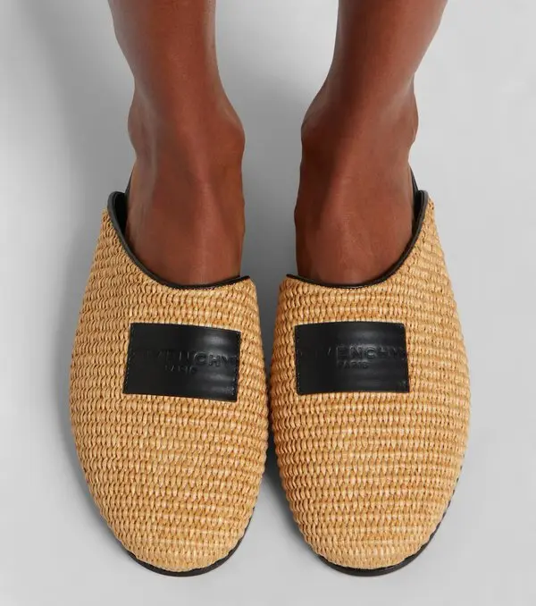 Givenchy Label Leather-trimmed Woven Mules - Beige