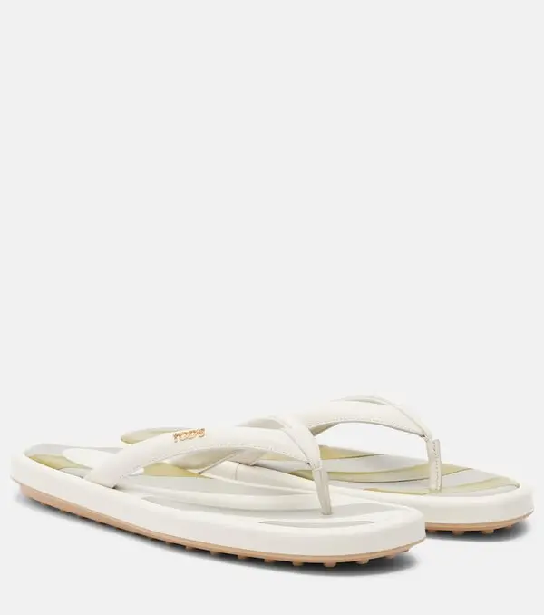 TOD'S Striped Leather Thong Sandals - White