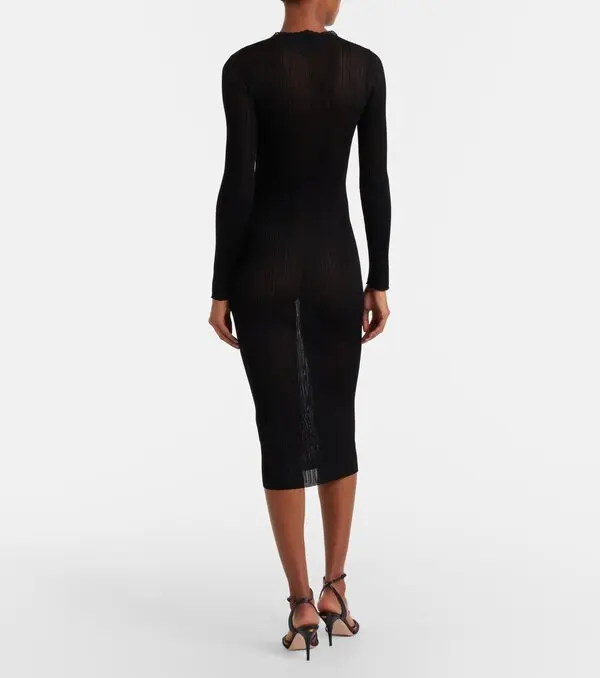 Valentino Garavani Ribbed-knit Midi Dress With Lace Detail
