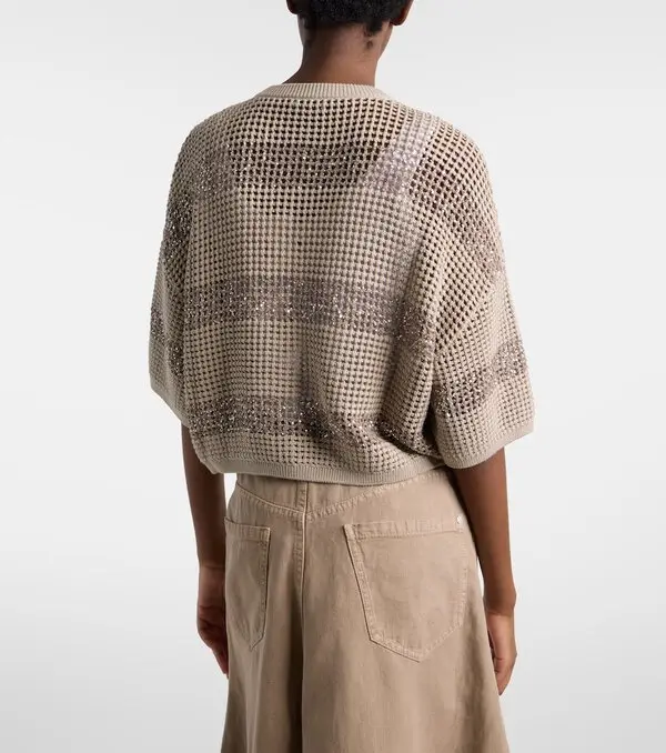 Brunello Cucinelli Sequined Cotton Cardigan - Beige