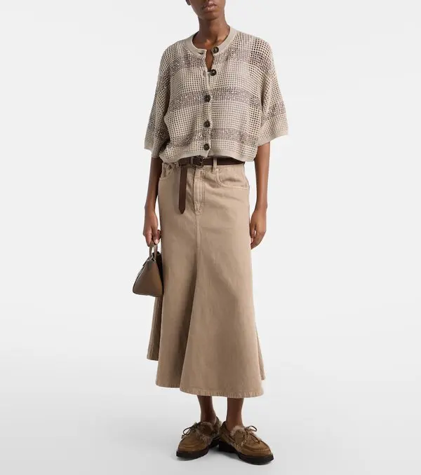 Brunello Cucinelli Sequined Cotton Cardigan - Beige
