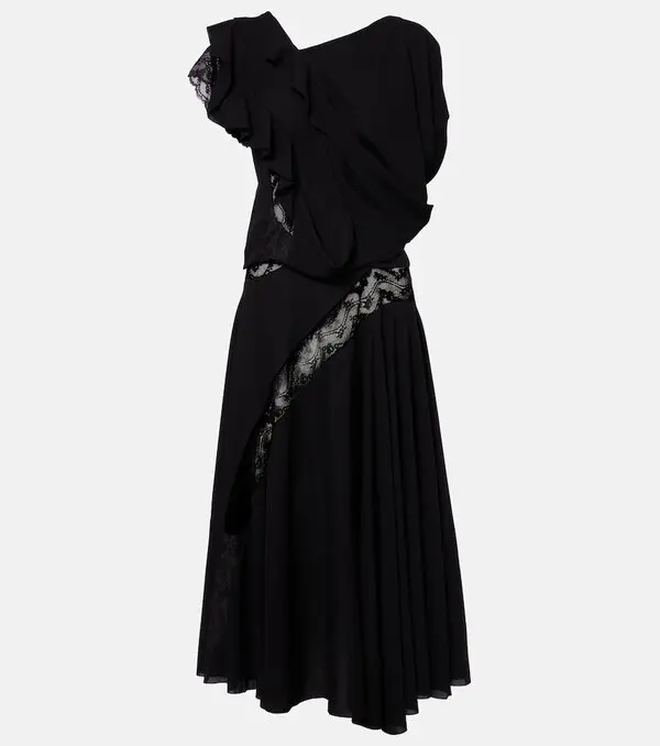 Junya Watanabe Asymmetric Lace-trimmed Midi Dress - Black