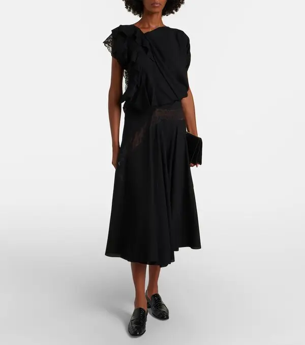 Junya Watanabe Asymmetric Lace-trimmed Midi Dress