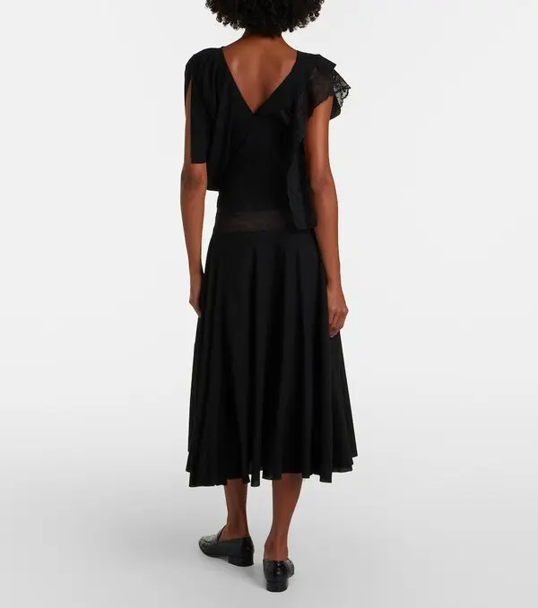 Junya Watanabe Asymmetric Lace-trimmed Midi Dress